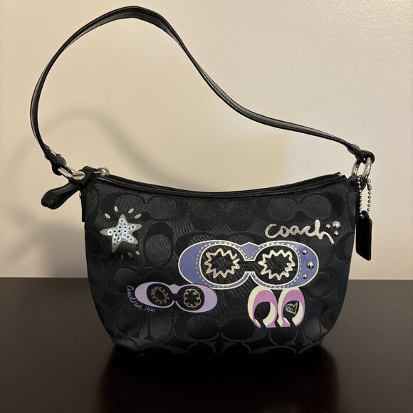 Coach | Bags | Coach Daisy Pop C Black Canvas Metallic Silver Black ...